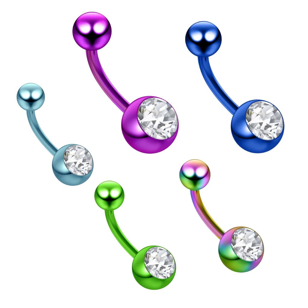 Anodized Navel Banana with Crystal Zircon (Titanium) | imaxshop.com